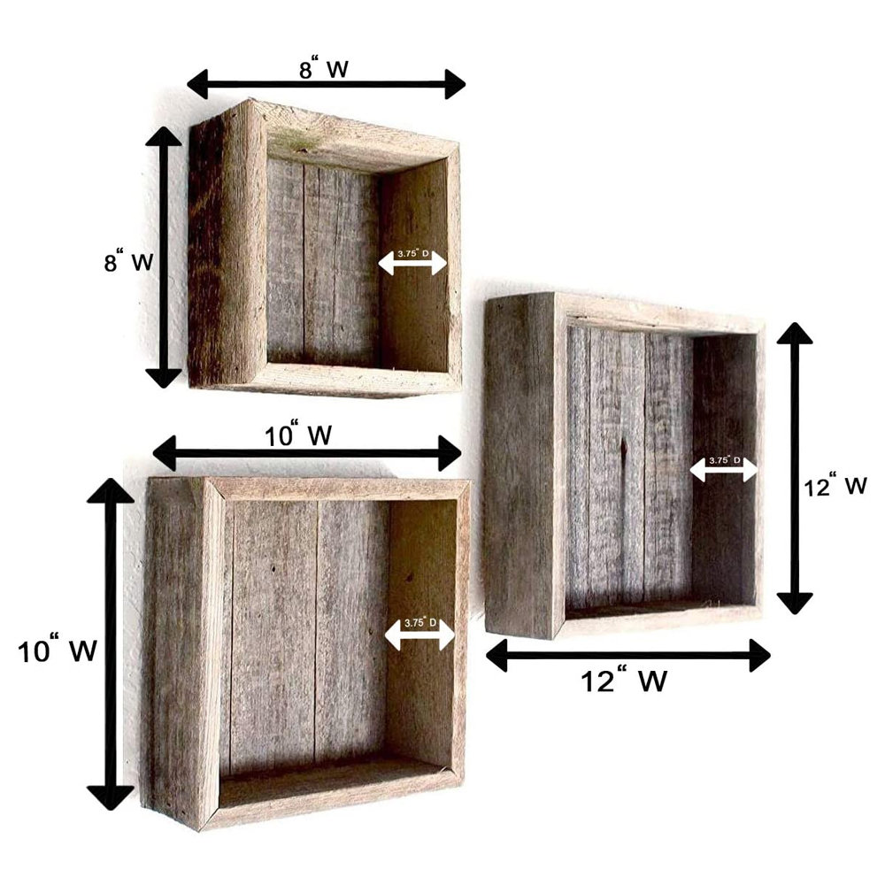 Gracie Oaks Bluford 3 Piece Square Solid Wood Floating Shelf with ...