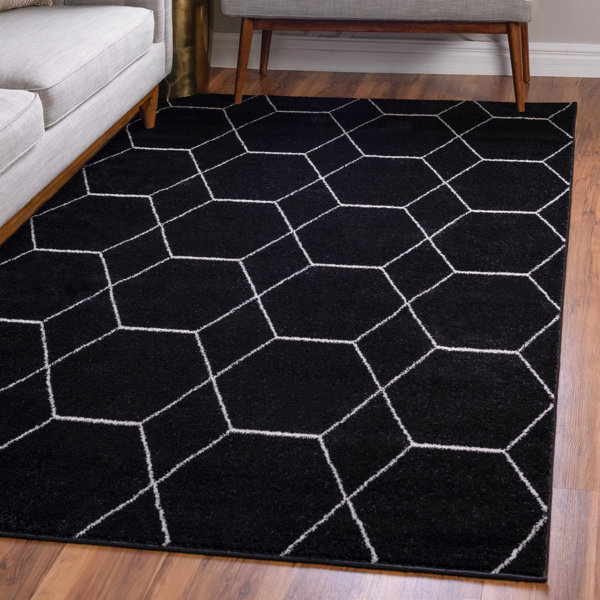 Wrought Studio Mariela Geometric Area Rug in Black & Reviews | Wayfair