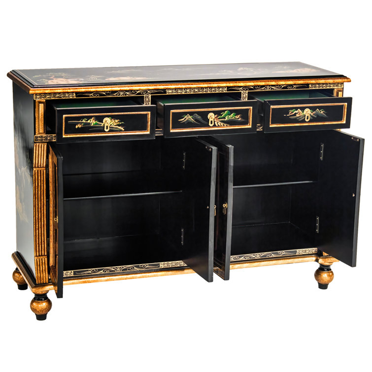 Oriental Furniture Black Lacquer Sideboard - Landscape | Perigold