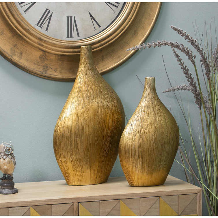 AlexandraHouse 2 Piece Gold Ceramic Table Vase Set | Wayfair.co.uk