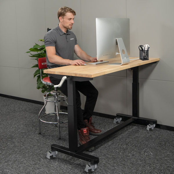 WORKPRO Adjustable Work Table, Wooden Top Workbench with Casters and ...