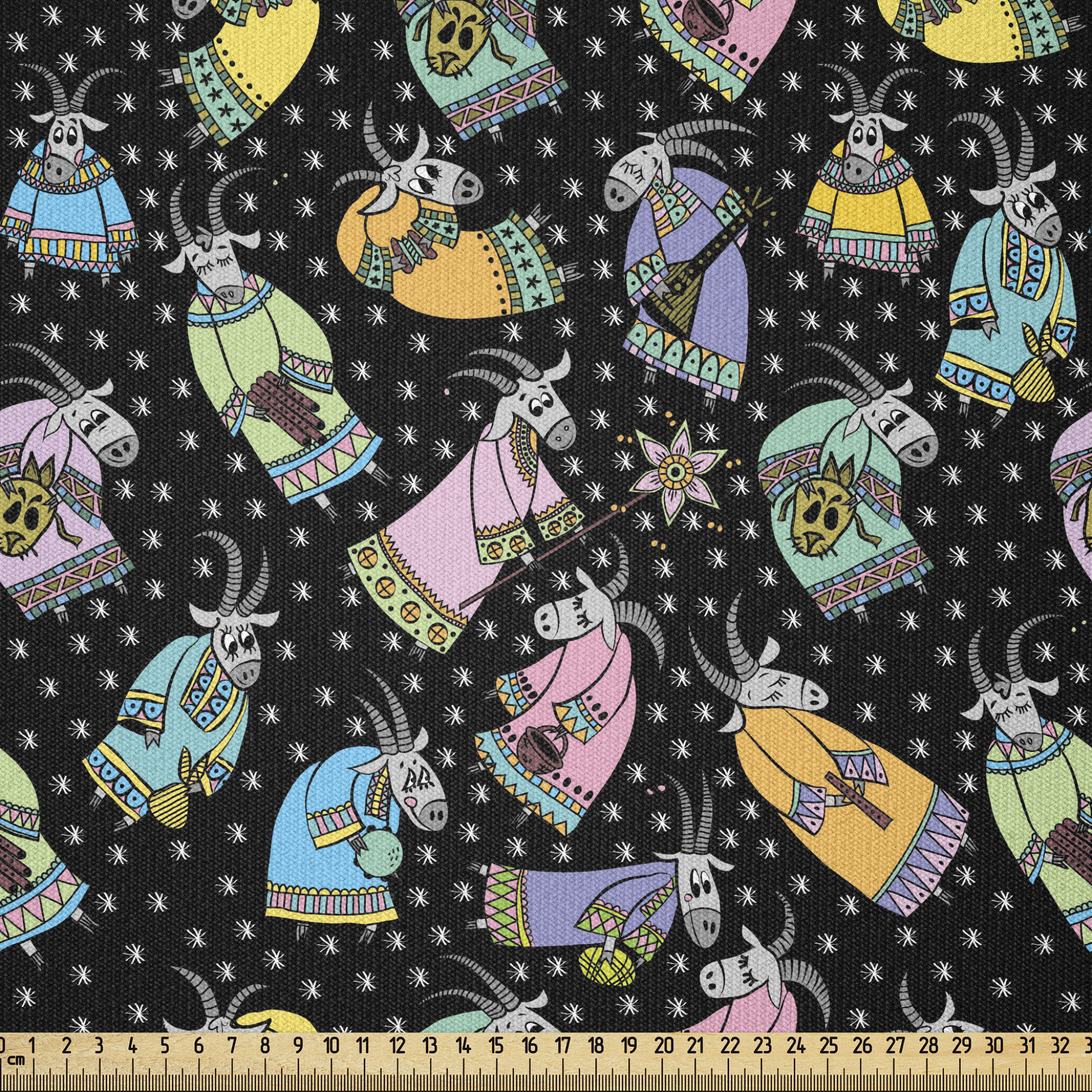 Bless international Goat Fabric By The Yard, Doodle Goats With Long ...