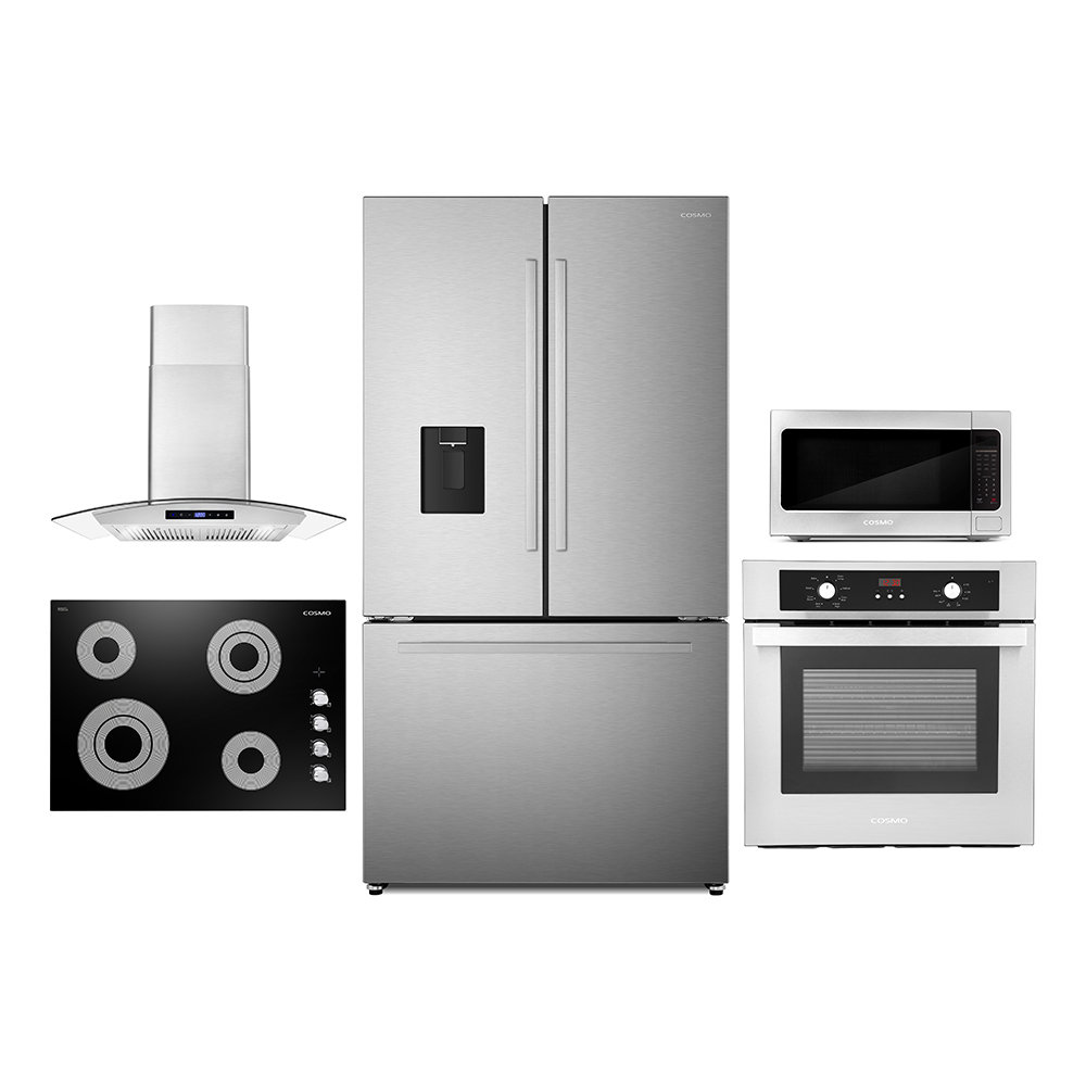 Cosmo 5 Piece Kitchen Appliance Package with French Door Refrigerator ...