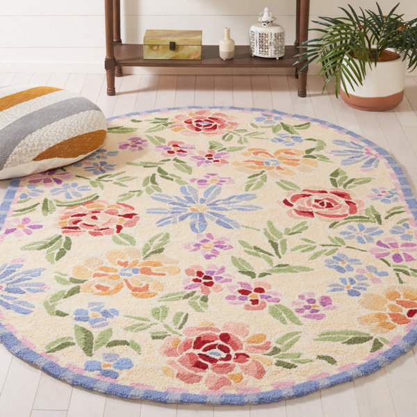 August Grove® Papillon Handmade Hand Hooked Wool Ivory/Yellow Rug ...