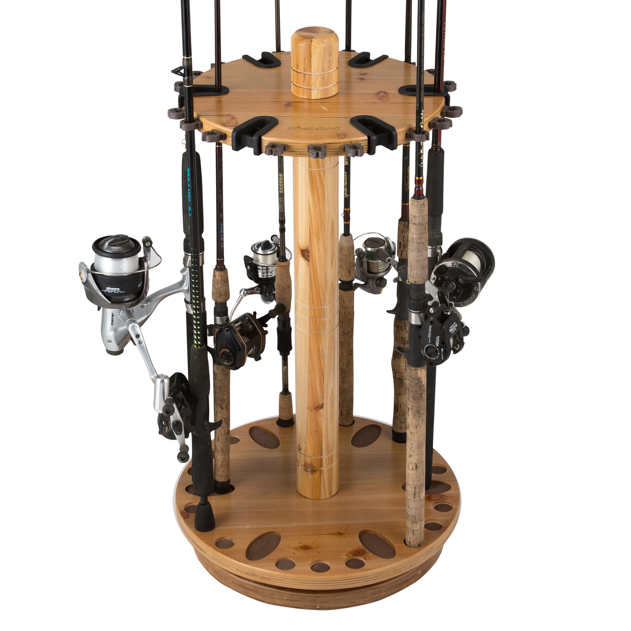 Arlmont & Co. Wood 30 Fishing Rod Rotating Wood Storage Rack - Dark ...
