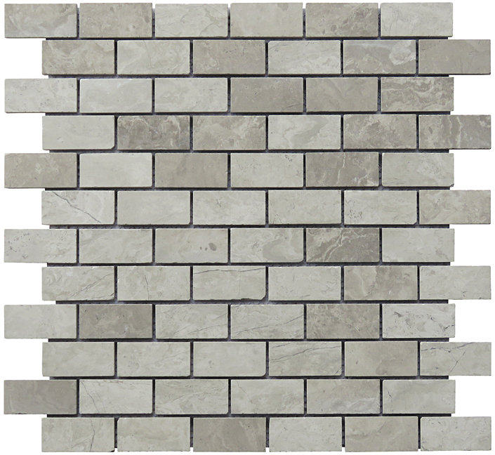 Intrend Tile Gray Limestone Blend 1" x 2" Limestone Grid Mosaic Wall ...