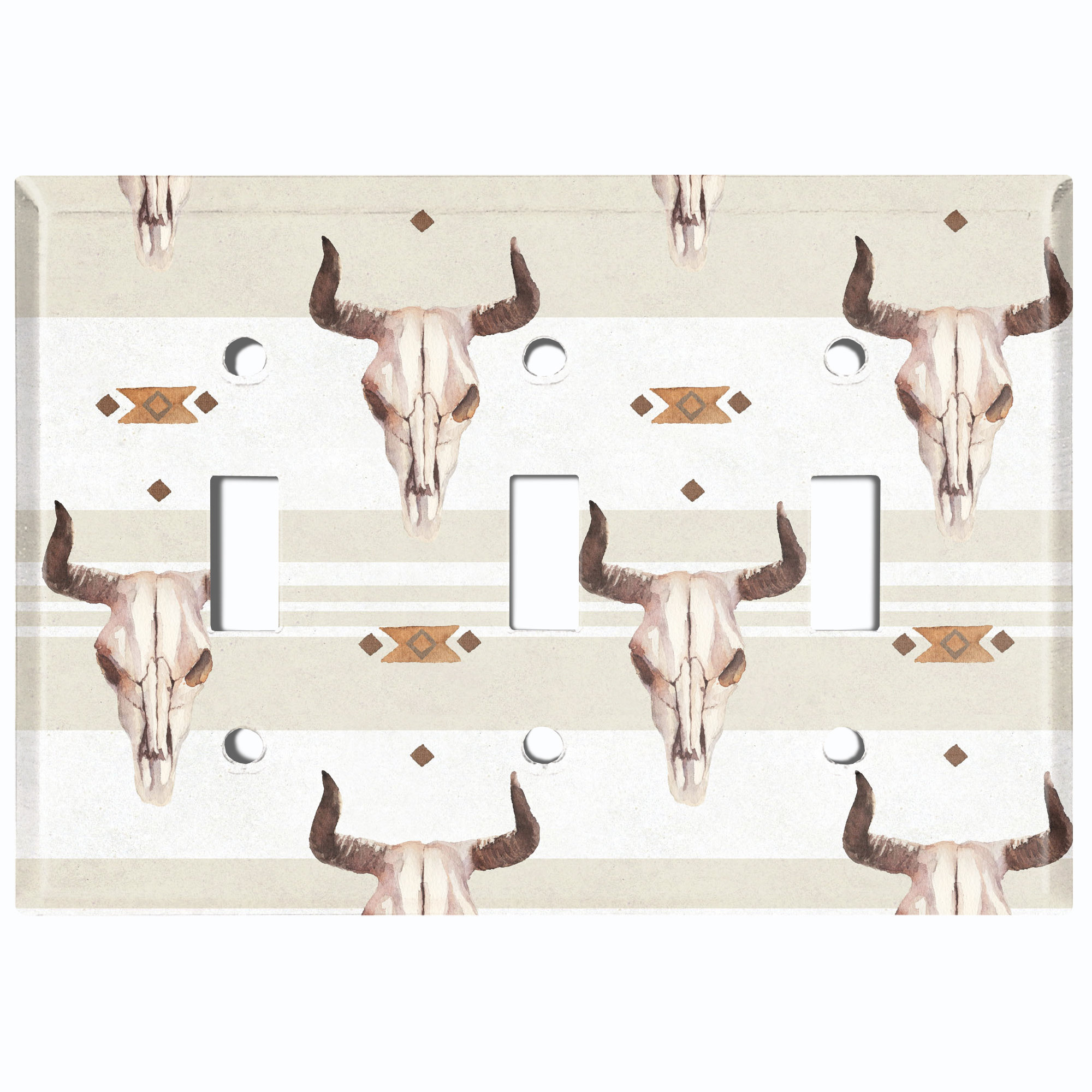 WorldAcc Indian Native Bull Skull 3-Gang Toggle Light Switch Wall Plate ...