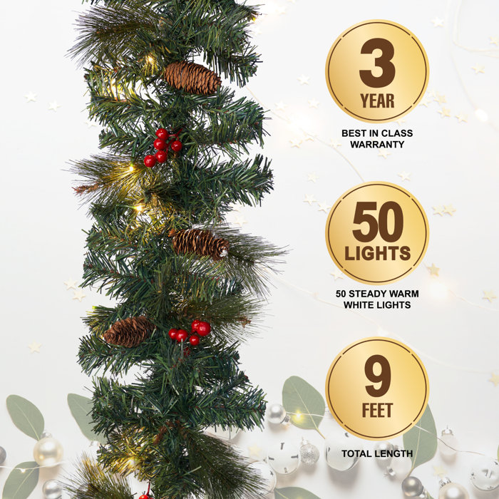 The Holiday Aisle® 10'' in. Lighted Faux Spruce Garland & Reviews | Wayfair