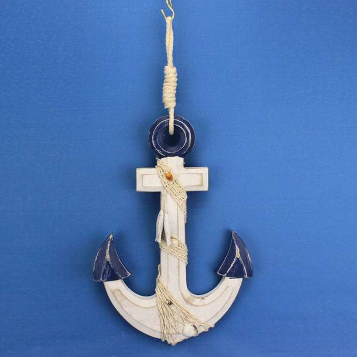 Breakwater Bay Anwen Rustic Anchor with Hook Rope and Shells Sculpture ...