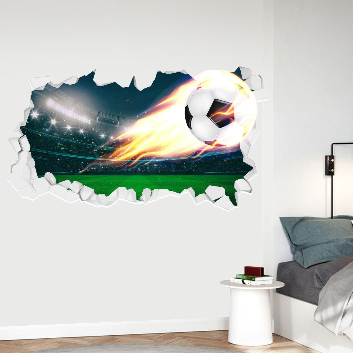 Ebern Designs Football Fire Smashing Through Wall Sticker | Wayfair.co.uk