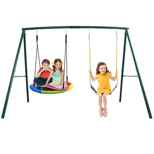 Klo Kick 440lbs 2 Seat Swing Set with Belt and Saucer Swing & Reviews ...