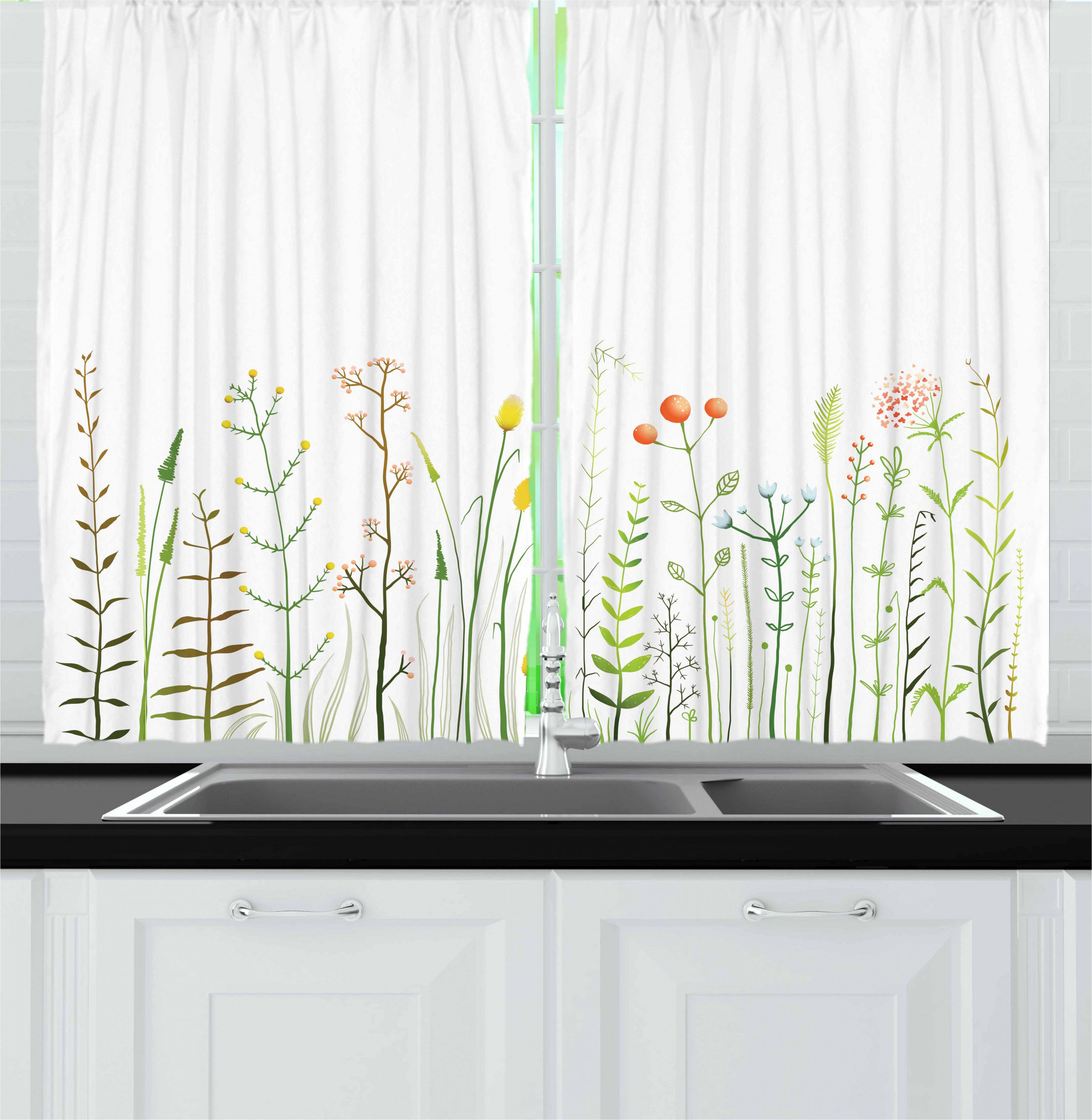 East Urban Home Tailored 55'' Kitchen Curtain in Green & Reviews | Wayfair