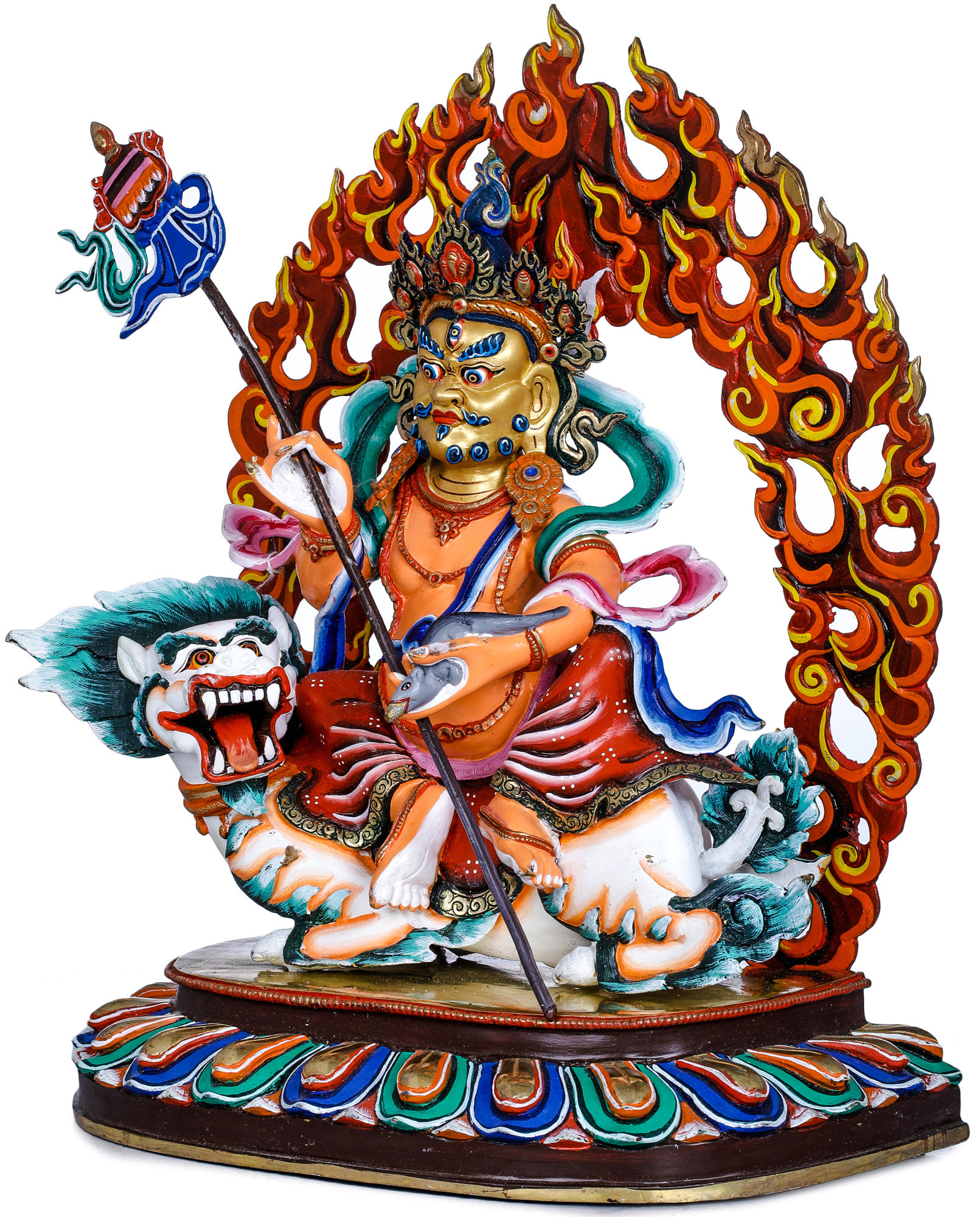 Exotic India Tibetan Buddhist Deity Kubera on a Snow Lion | Wayfair