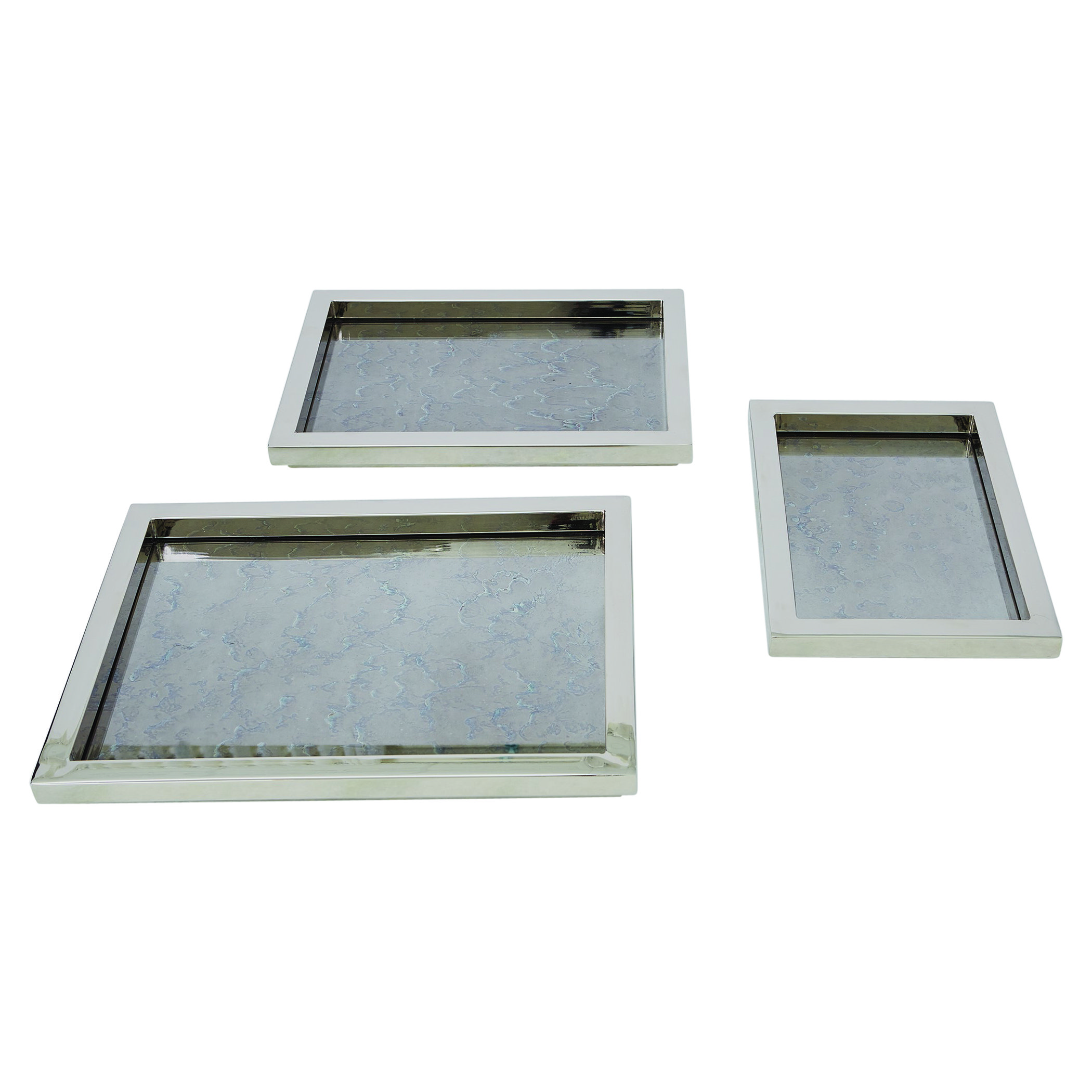 Global Views 3 Piece Stepped Nesting Tray Set-Nickel | Wayfair