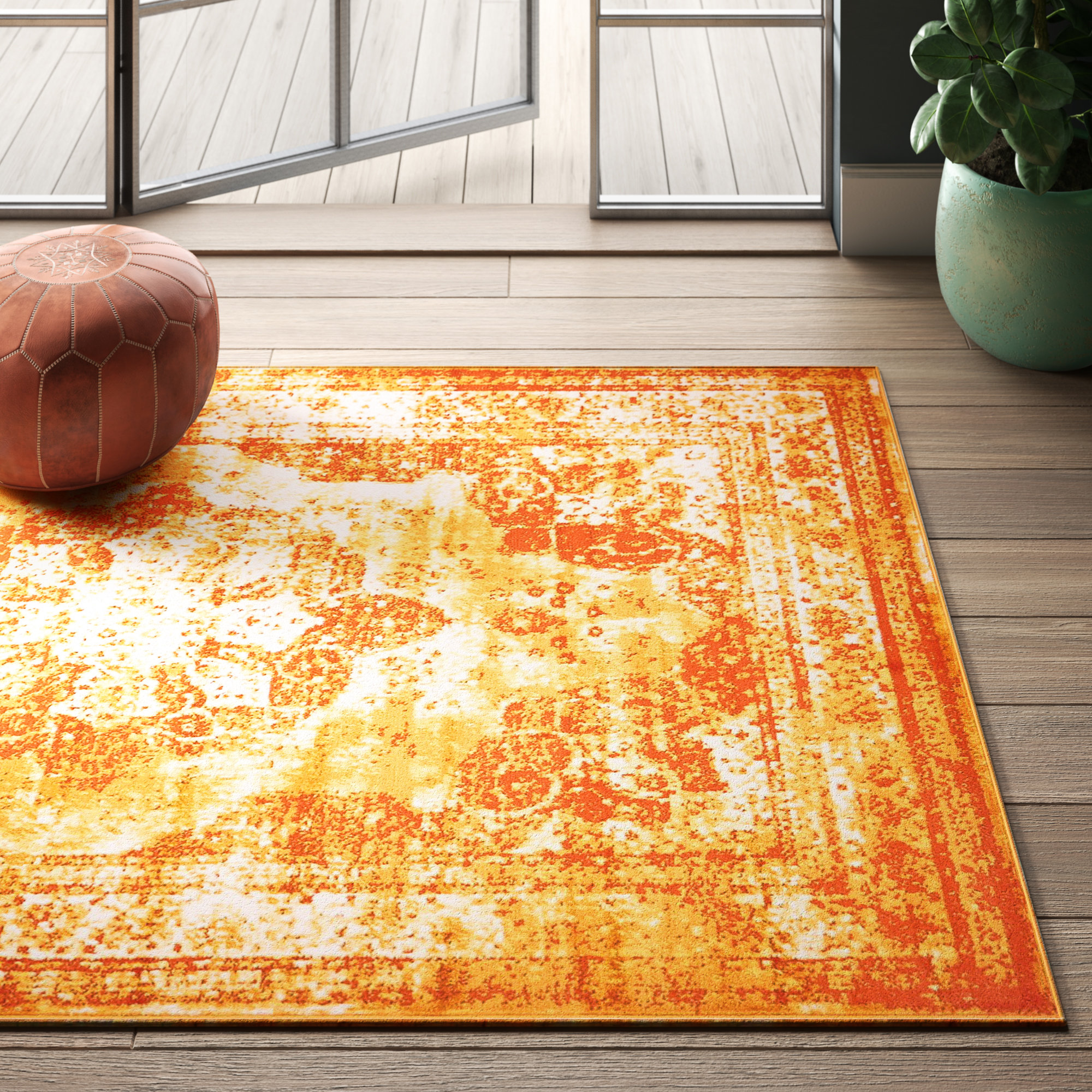 Mistana™ Brandt Power Loom Performance Yellow/Orange Rug & Reviews ...