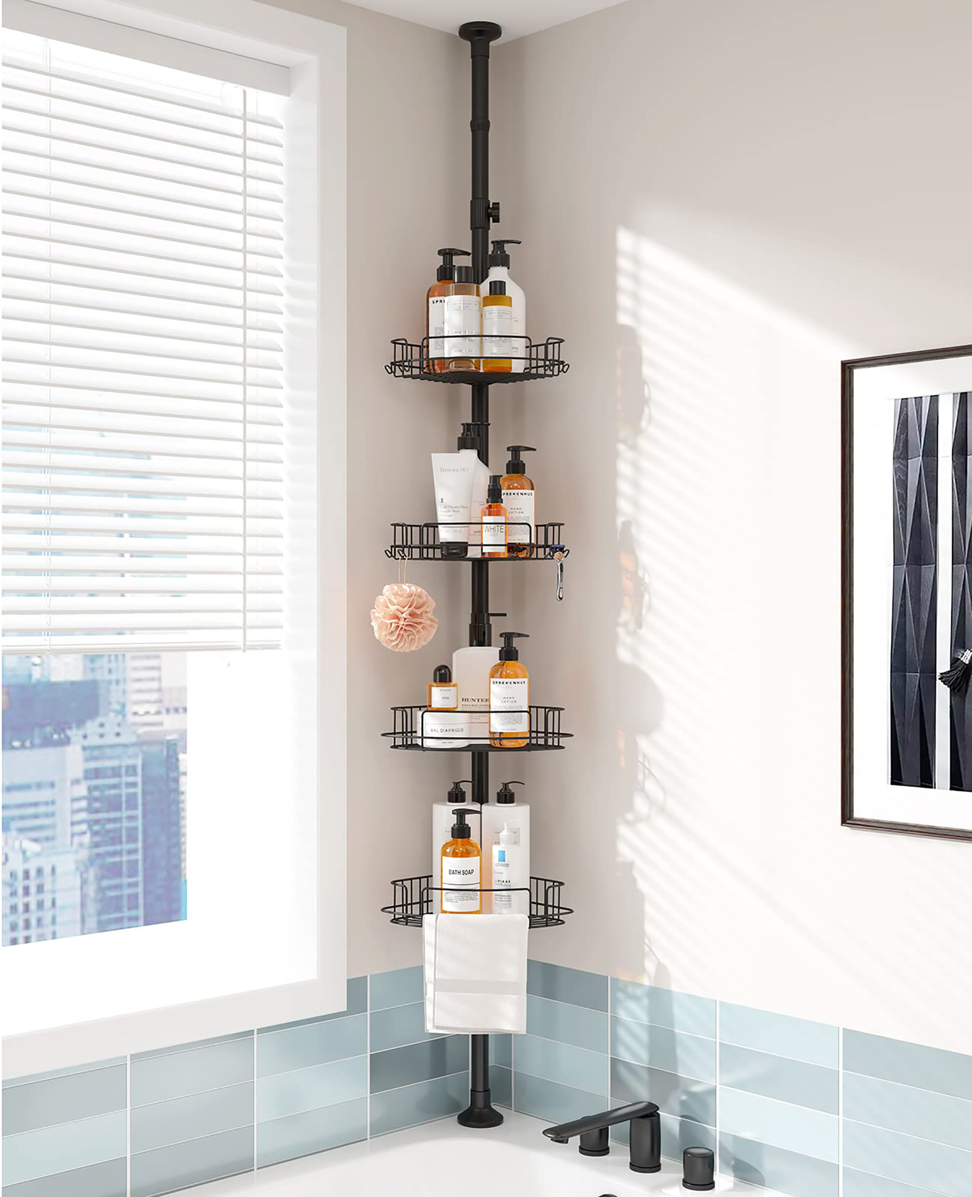Rebrilliant Luizmar Tension Pole Stainless Steel Shower Caddy | Wayfair