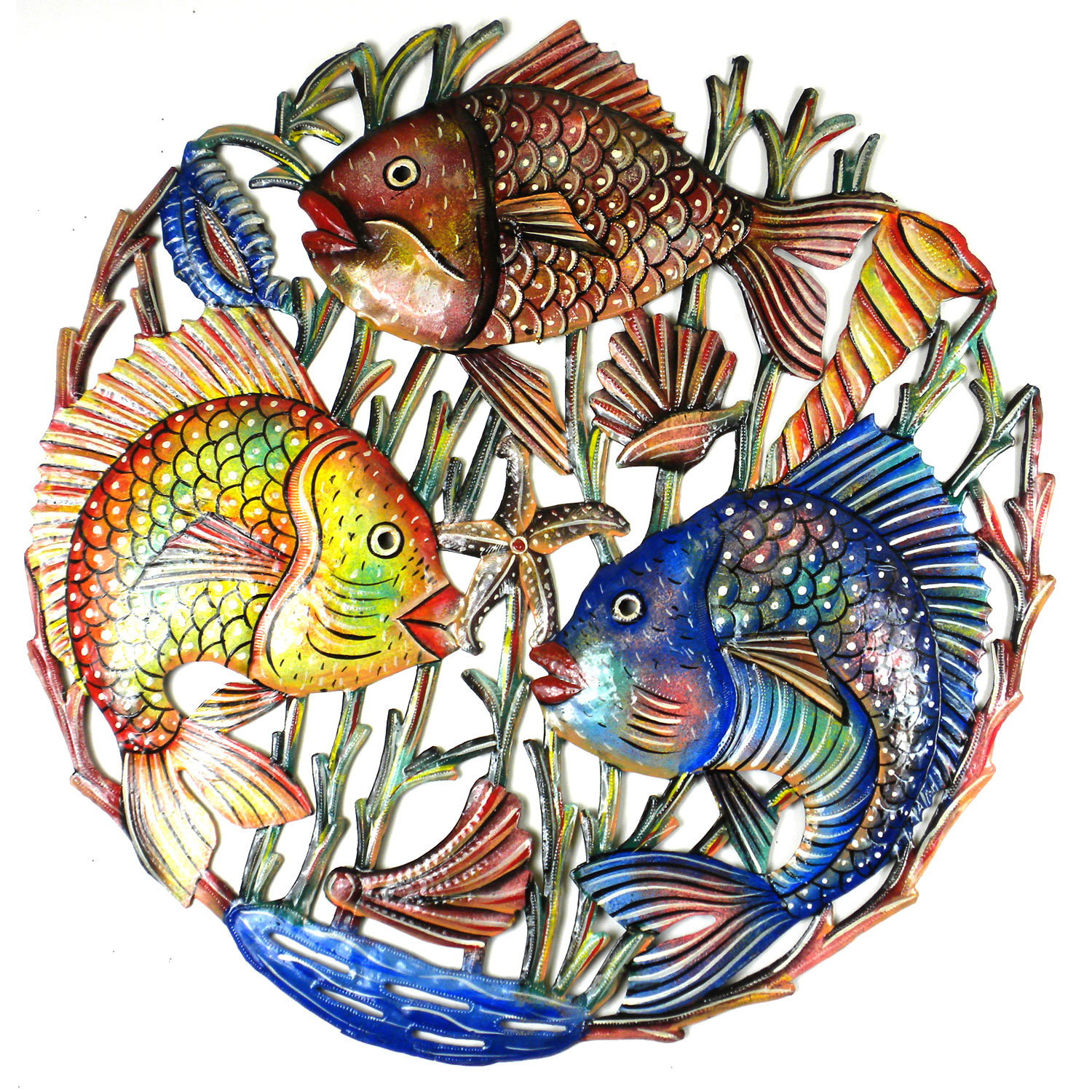 Rosecliff Heights Handmade Fish Trio Painted Wall Art | Wayfair