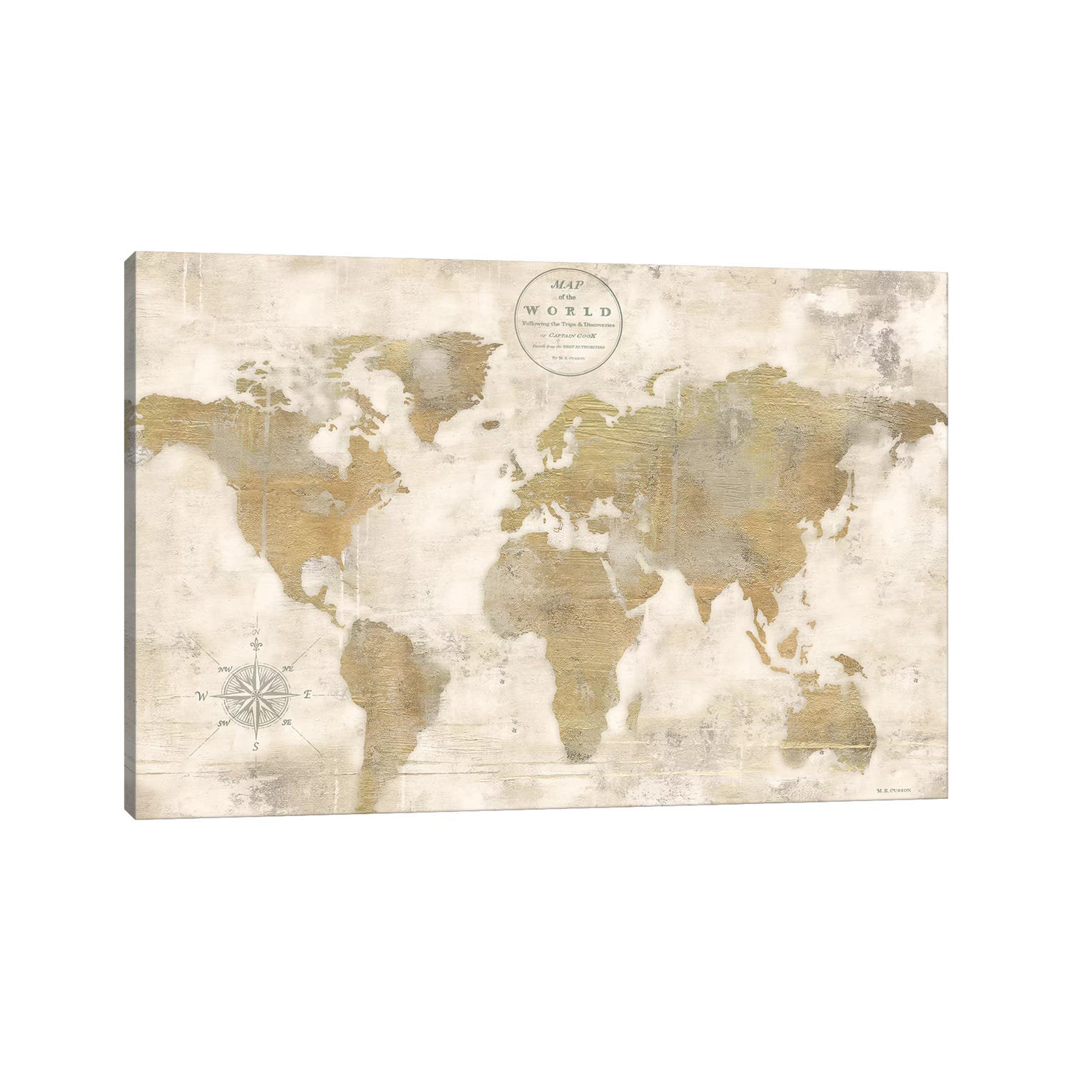 Marlow Home Co. Rustic World Map Cream No Words by - Wrapped Canvas ...
