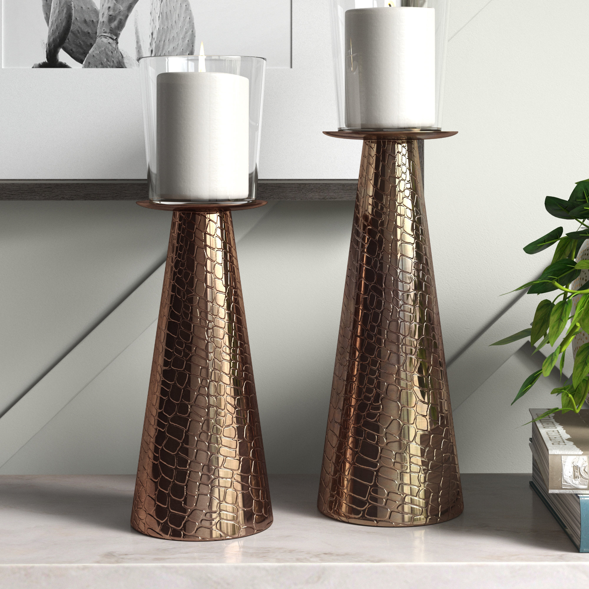 Mercury Row® 2 Piece Stainless Steel Tabletop Candlestick Set | Wayfair