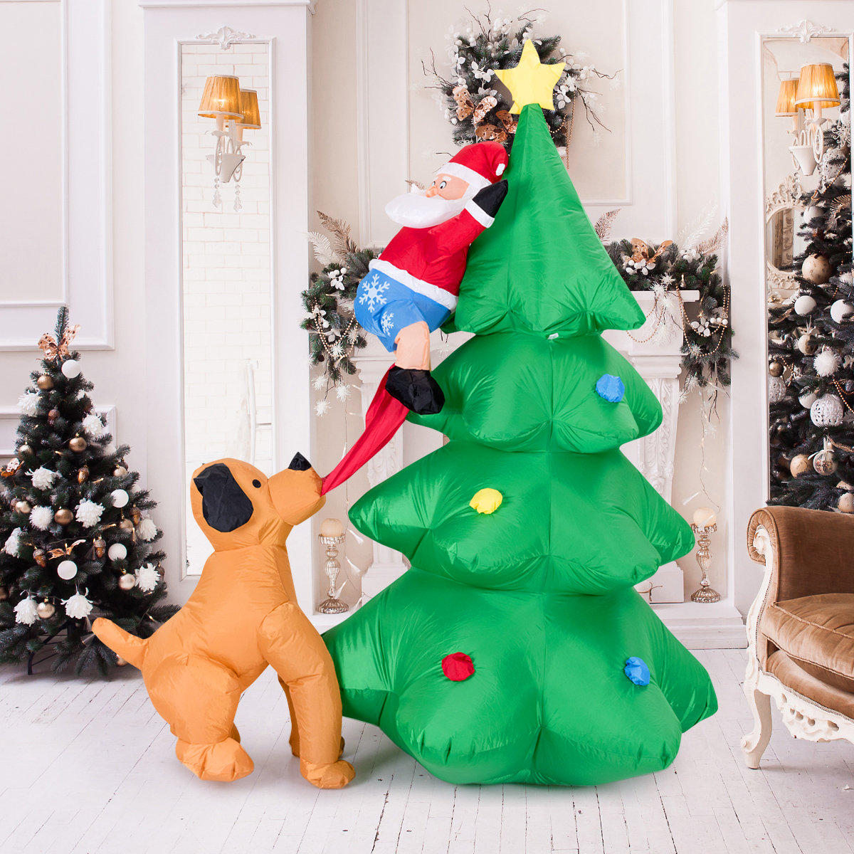 The Seasonal Aisle LED Dog Chase Santa to Christmas Tree Outdoor Indoor ...