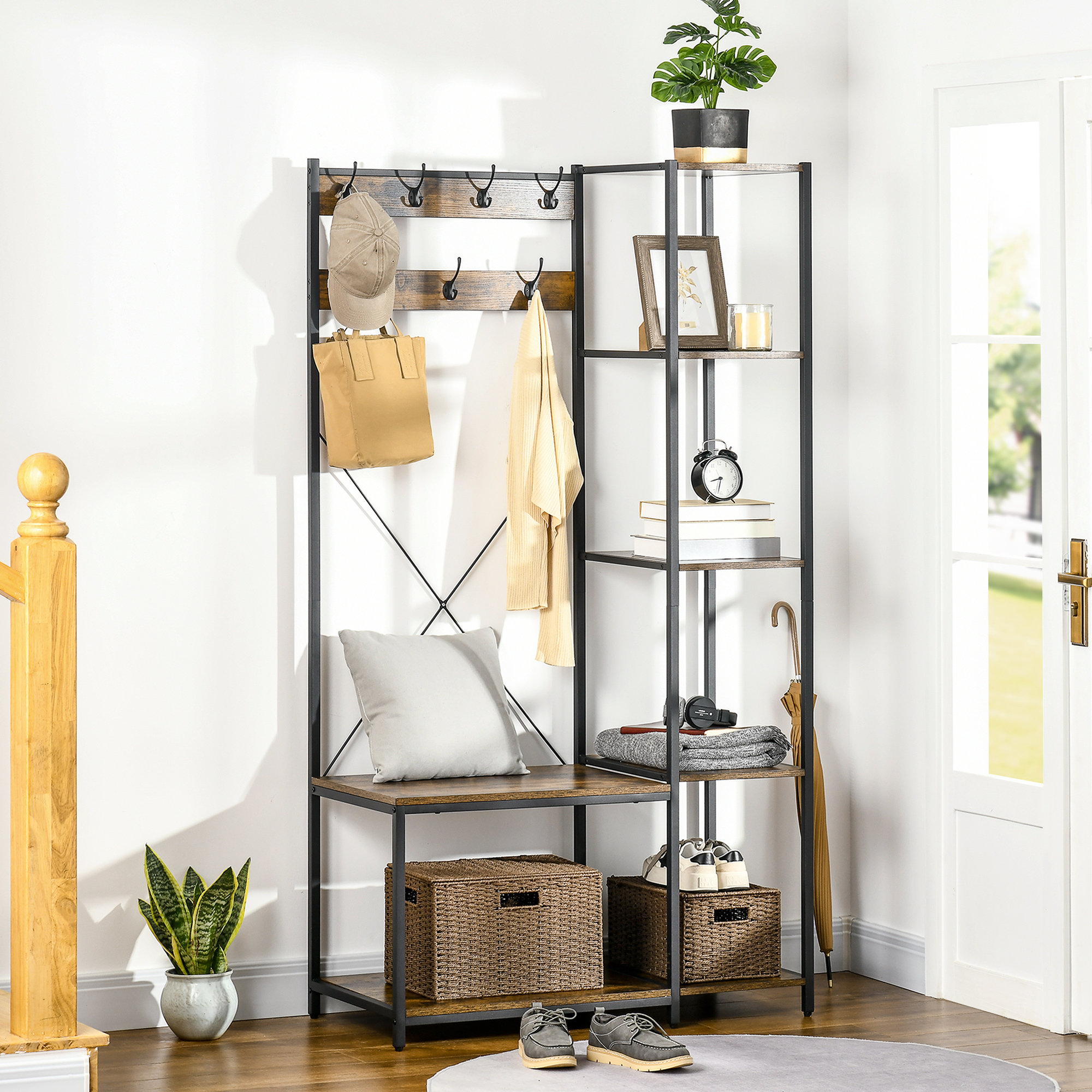 17 Stories 37.75'' Wide Steel Hall Tree with Shoe Storage | Wayfair