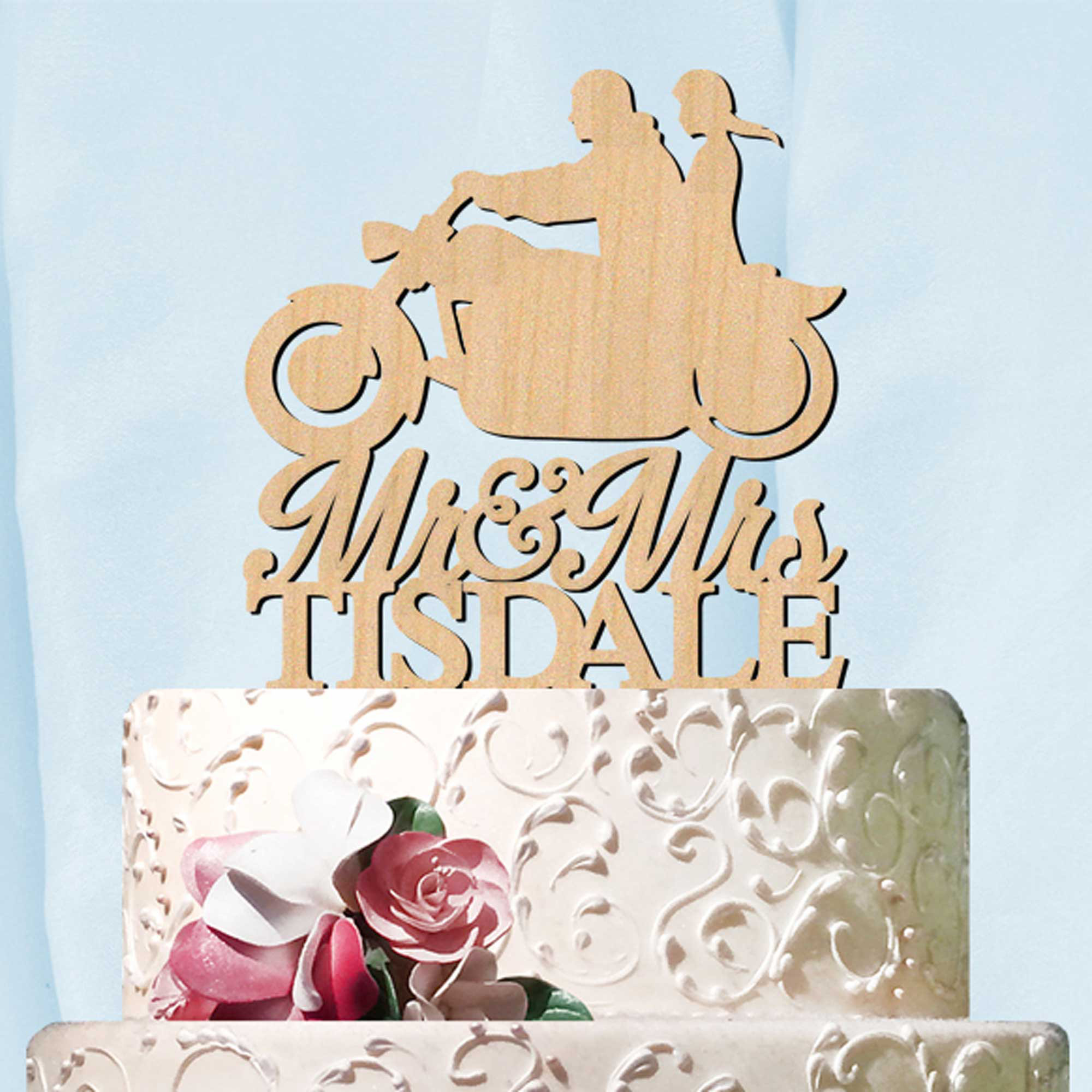 aMonogramArtUnlimited Mr and Mrs Motorcycle with Name Cake Topper | Wayfair
