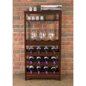 Charlton Home® 16 Bottle Floor Wine Bottle & Glass Rack in Espresso ...
