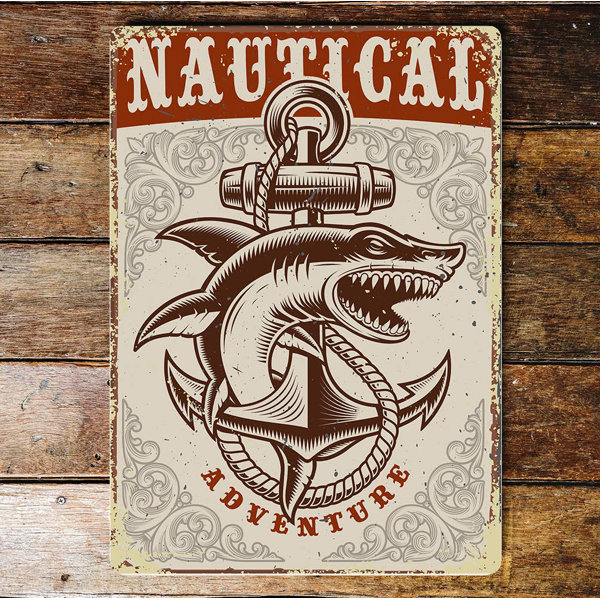 East Urban Home Nautical Adventure Shark Metal Wall Sign Plaque ...
