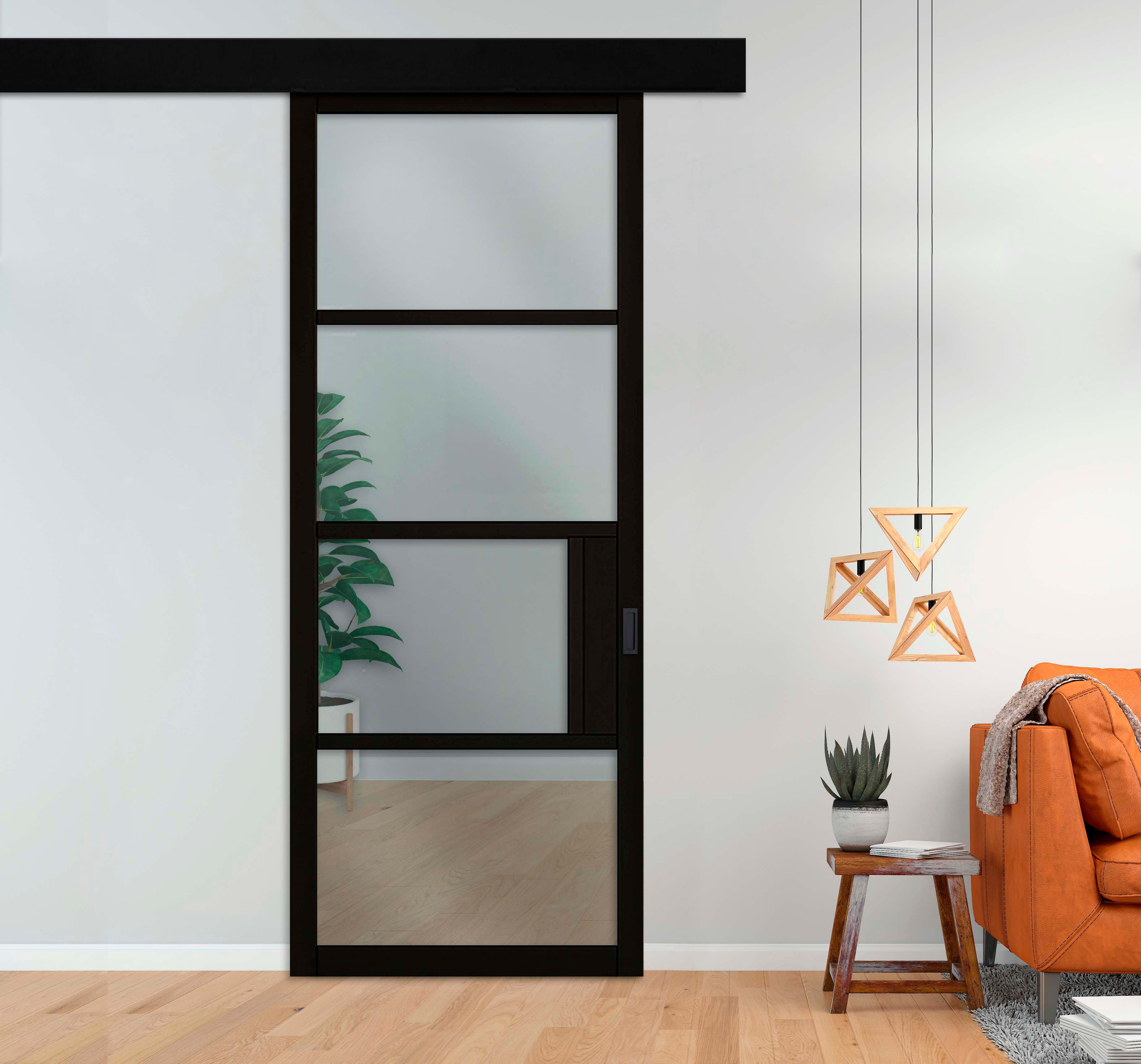Glass-Door.us Painted Loft Style Sliding Barn Door With Glass Panels ...