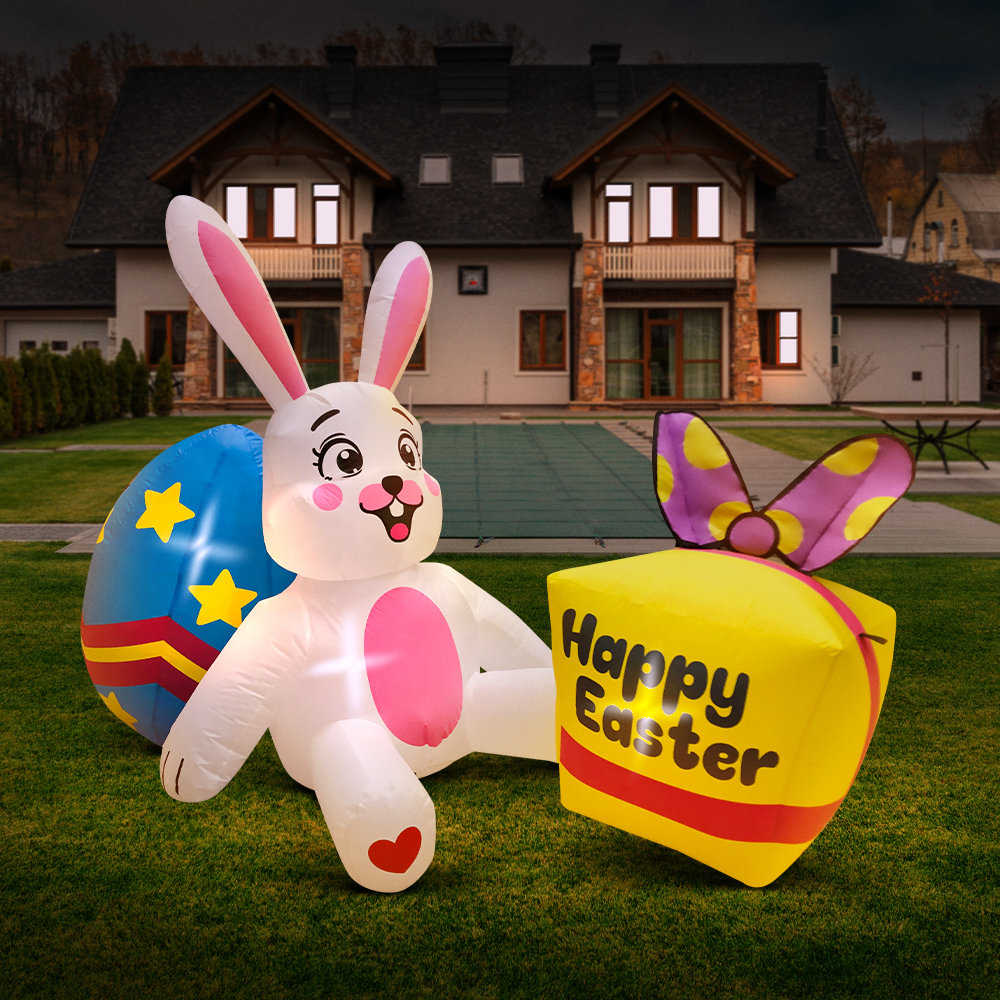 The Holiday Aisle® 6FT Easter Inflatable Decorations Bunny with Egg ...