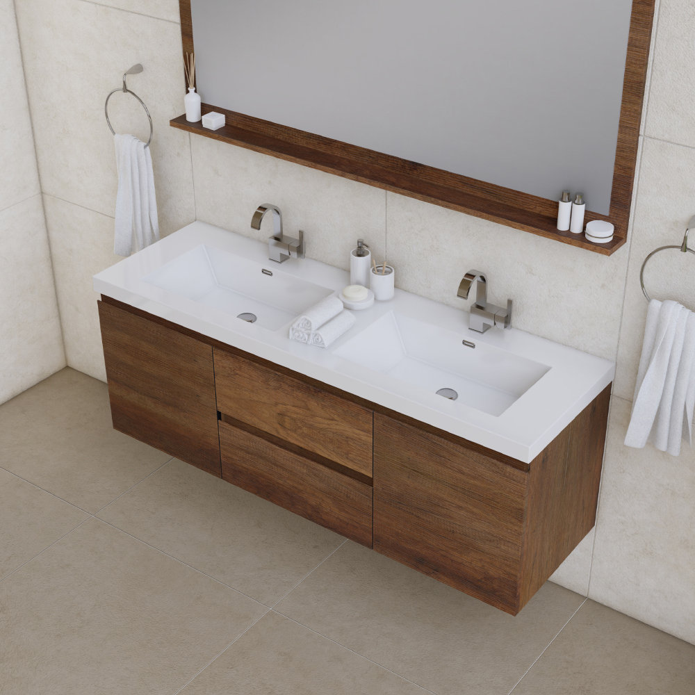 Ebern Designs Arjina 60'' Wall Mounted Double Bathroom Vanity with ...