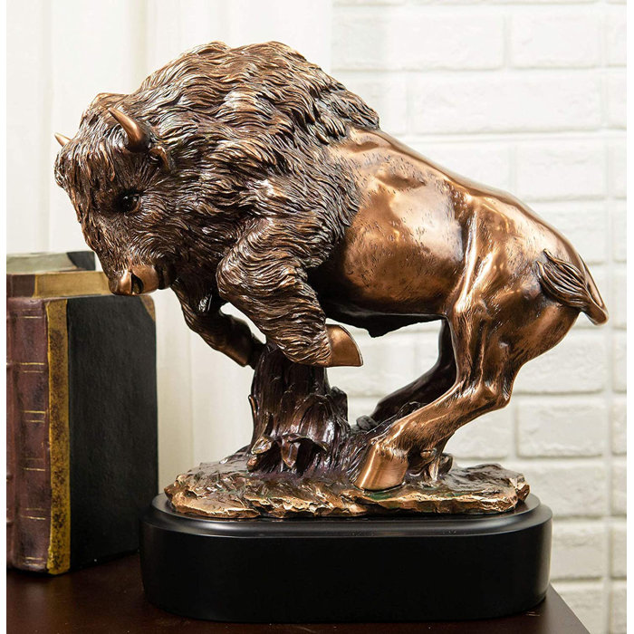 Foundry Select Ebros Large Wild Angry Charging Bison Statue In Bronze ...