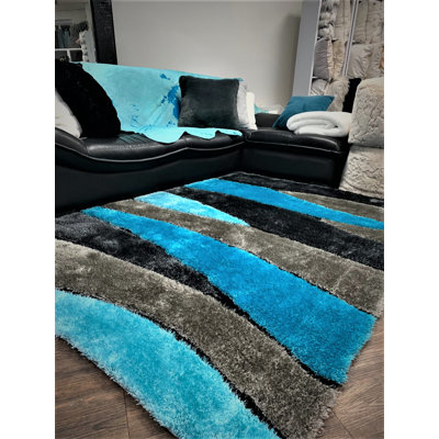 Latitude Run® Kriemann Handmade Tufted Teal/Dark Light/Light Gray Rug ...