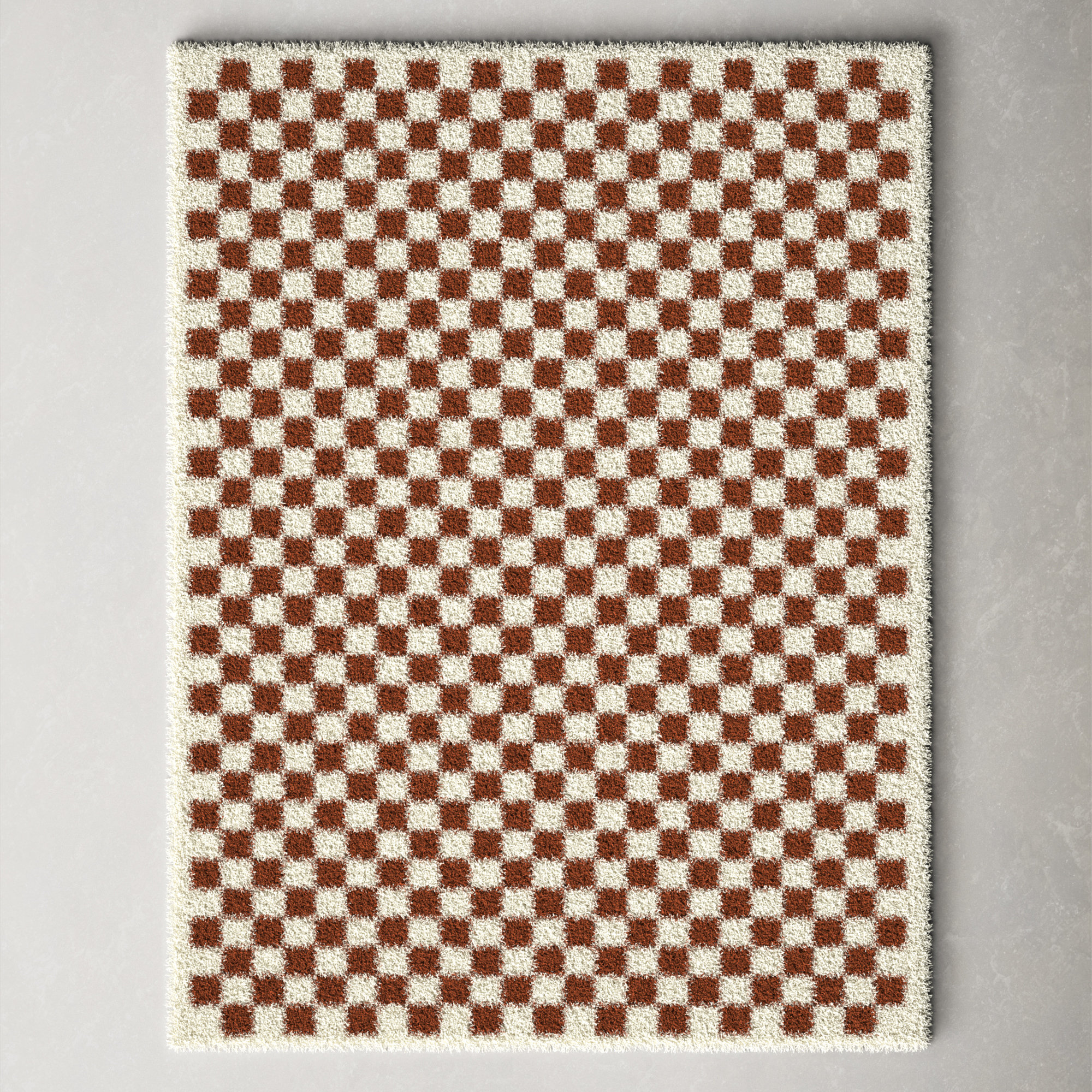 AllModern Walker Checkered Burnt Orange/Cream Shag Area Rug & Reviews ...