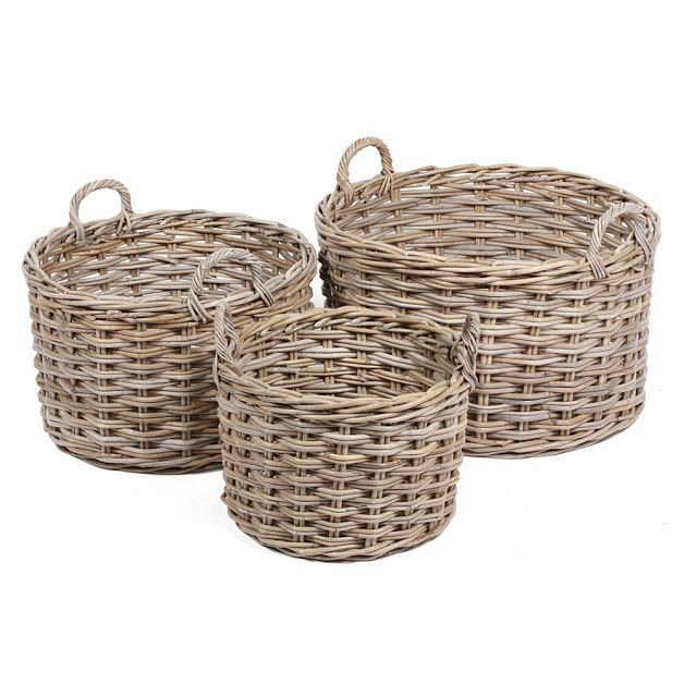 Red Hamper 3 Piece Storage Double Weave Round Wicker Log Carrier with ...