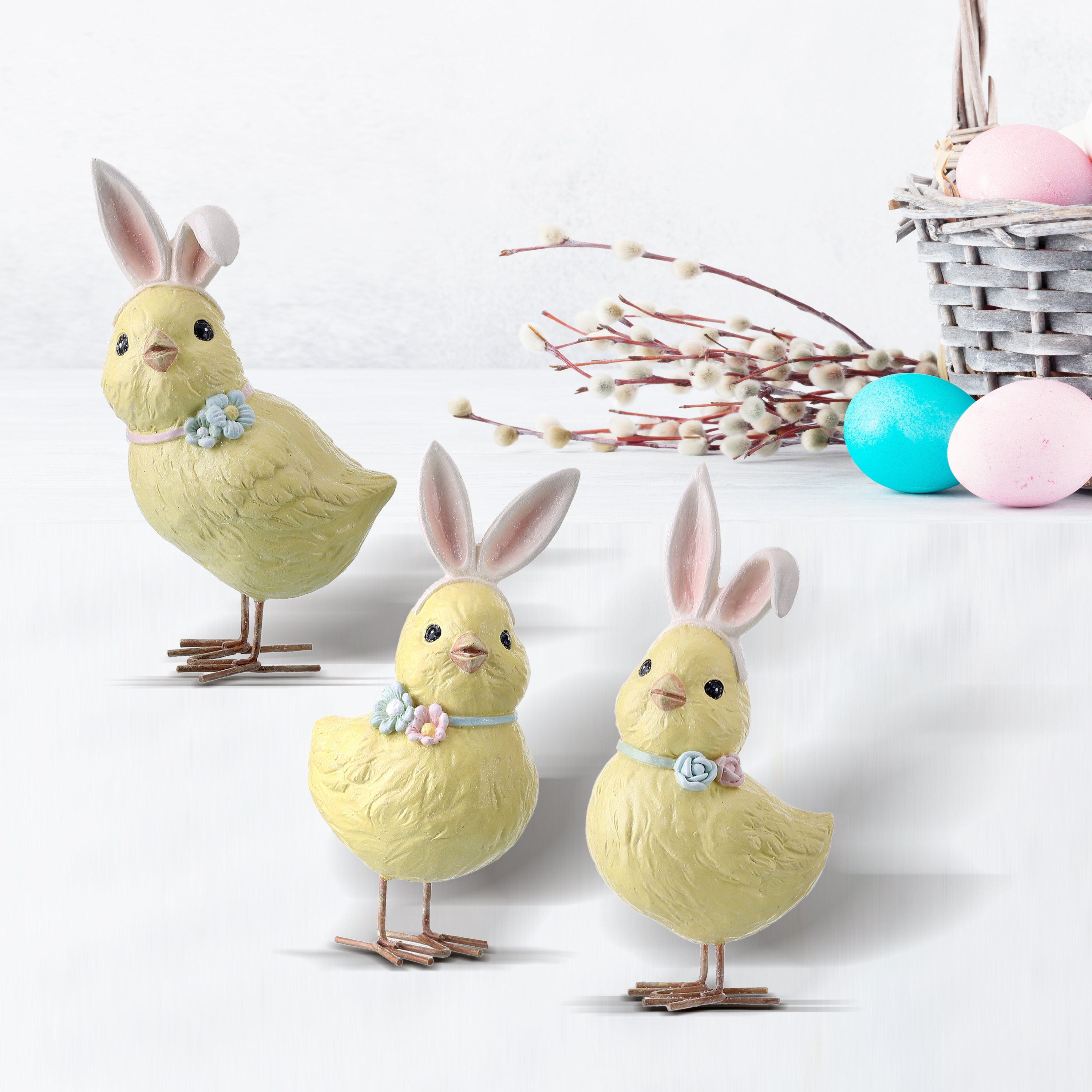 The Holiday Aisle® 3 Piece Resin Chick with Bunny Ears Set & Reviews ...