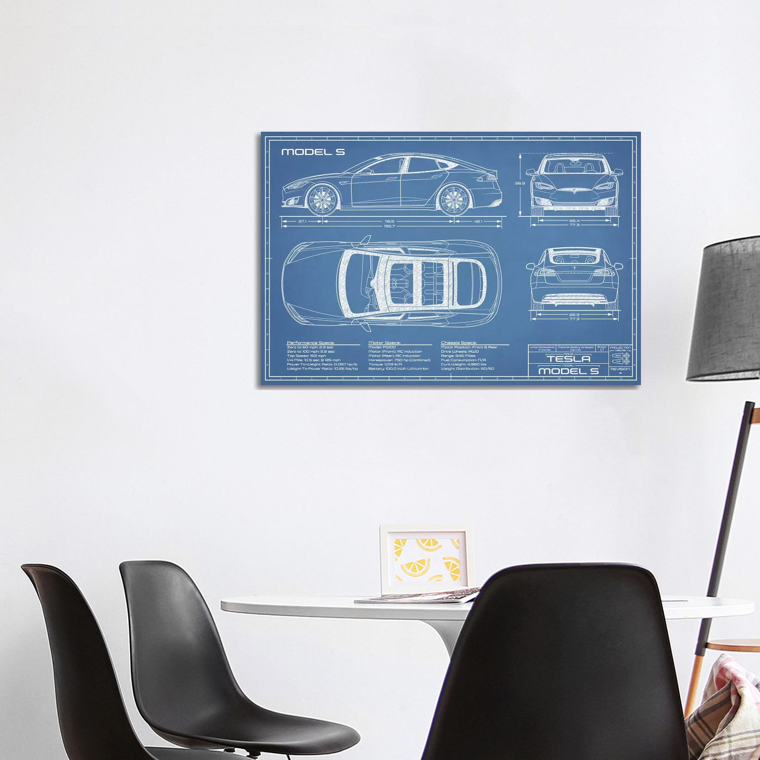 East Urban Home Tesla Model S (2016-2020) Blueprint - Drawing Print ...