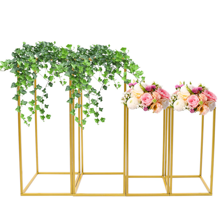 Mercer41 Cindel 4Pcs Gold Flower Floor Stand Metal Column Flower Stand ...