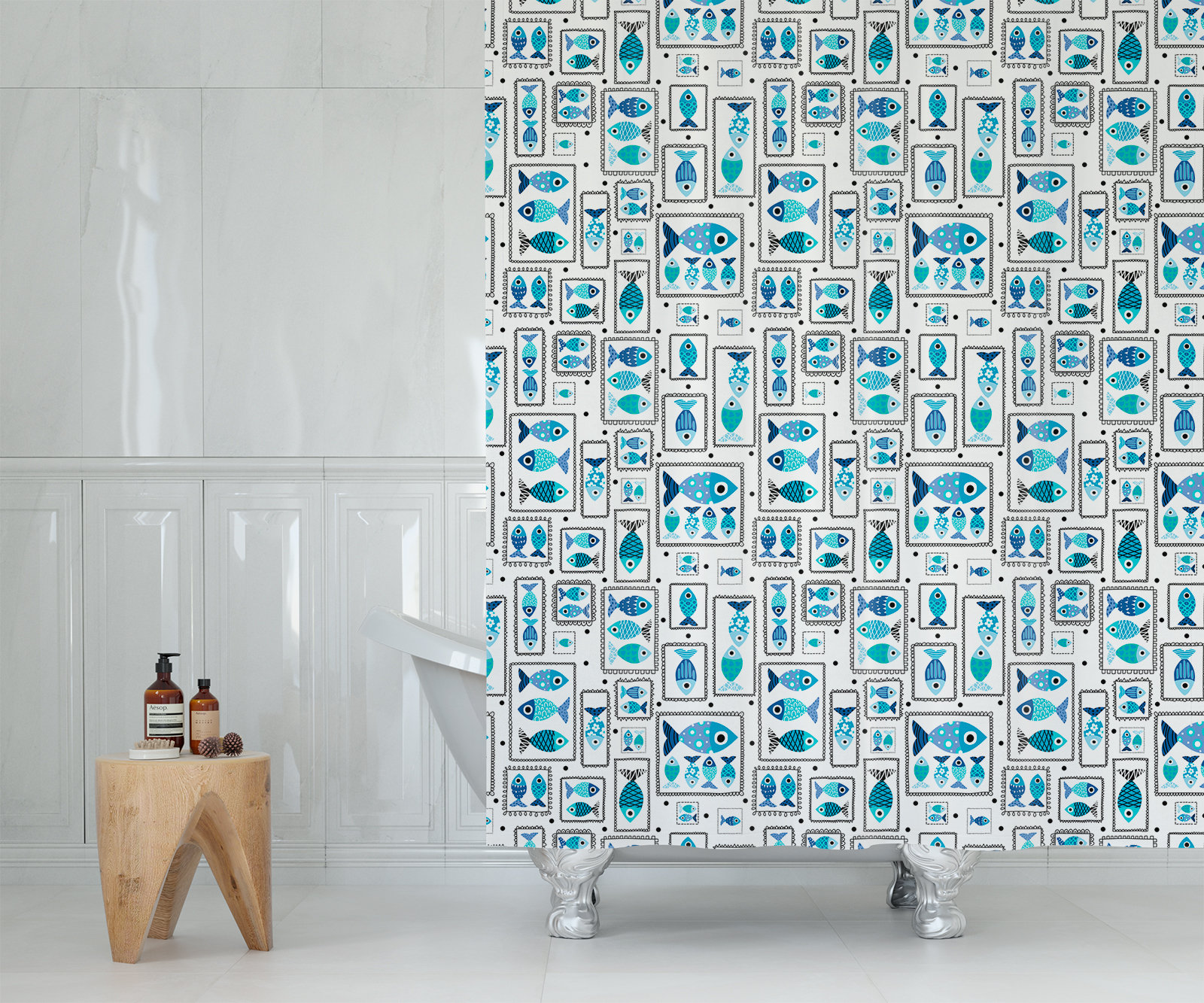 House of Hampton Jordan Fish Squares Extra Long And Wide Fabric ...