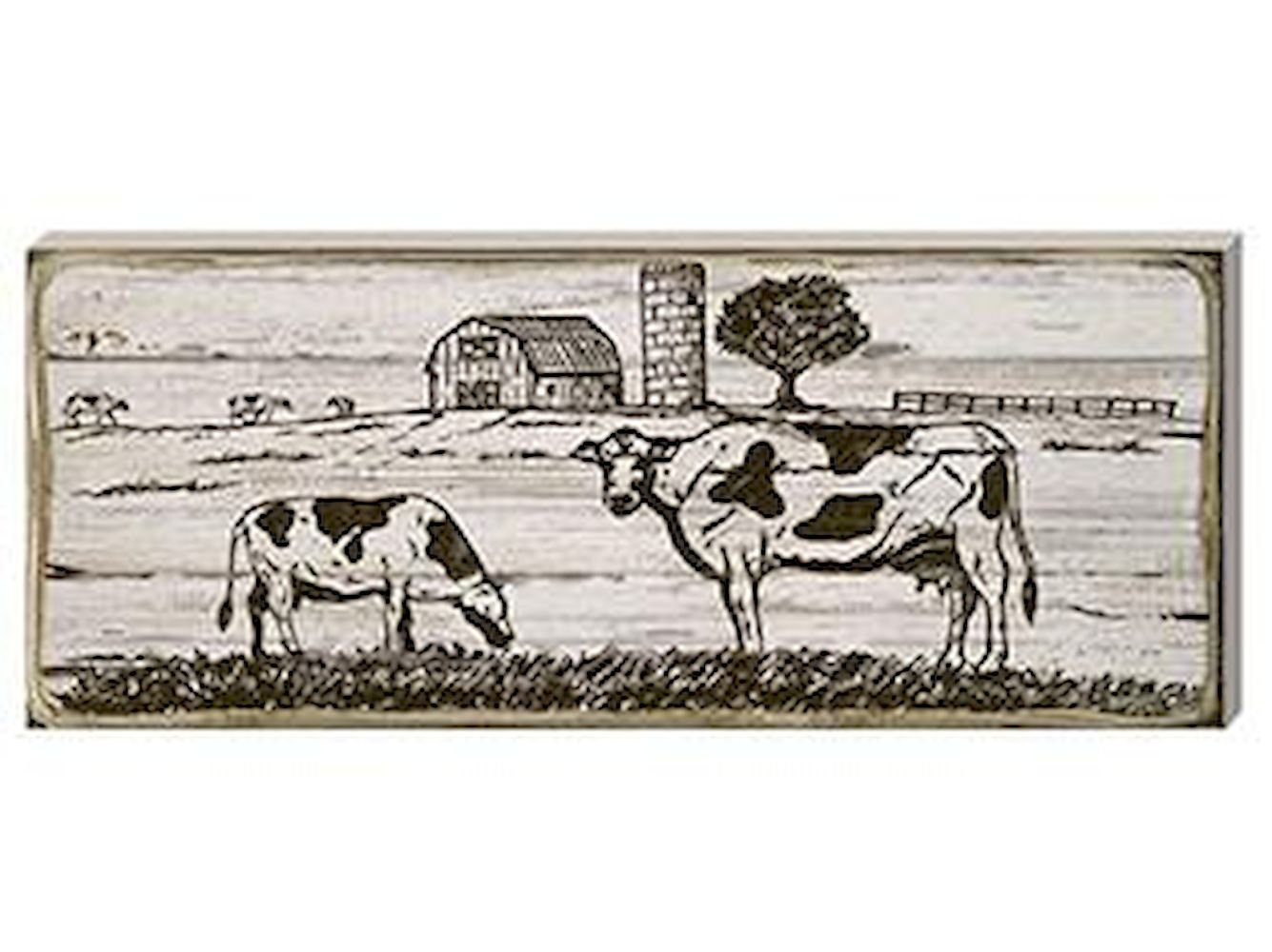 August Grove® Farm Cow Vintage Block Sign Wall Decor | Wayfair