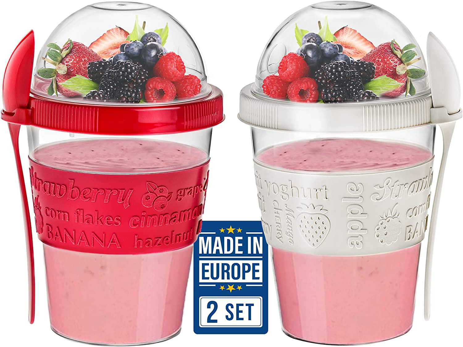 Crystalia USA Yogurt Parfait Cups With Lids, 2pcs (red And Cream) | Wayfair