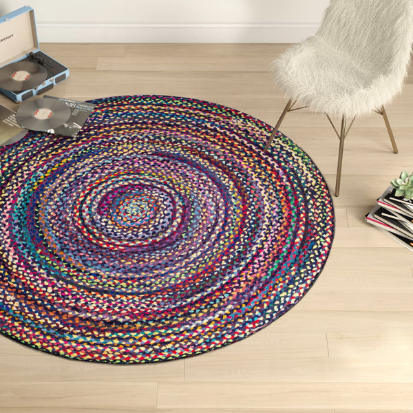 August Grove® Crepuscolo Striped Handmade Braided Cotton Blue Area Rug ...