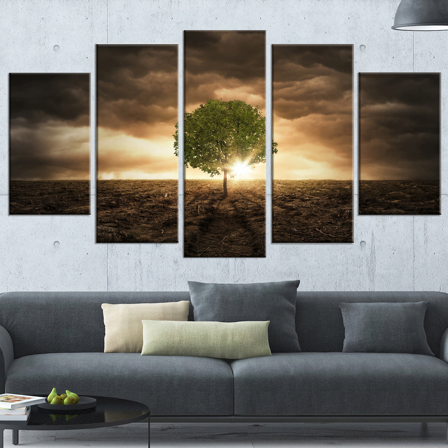 DesignArt Lonely Tree Under Dramatic Sky - 5 Piece Wrapped Canvas ...
