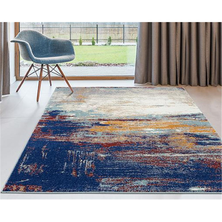Wrought Studio Bellicent Abstract Area Rug in Blue/Ivory & Reviews ...