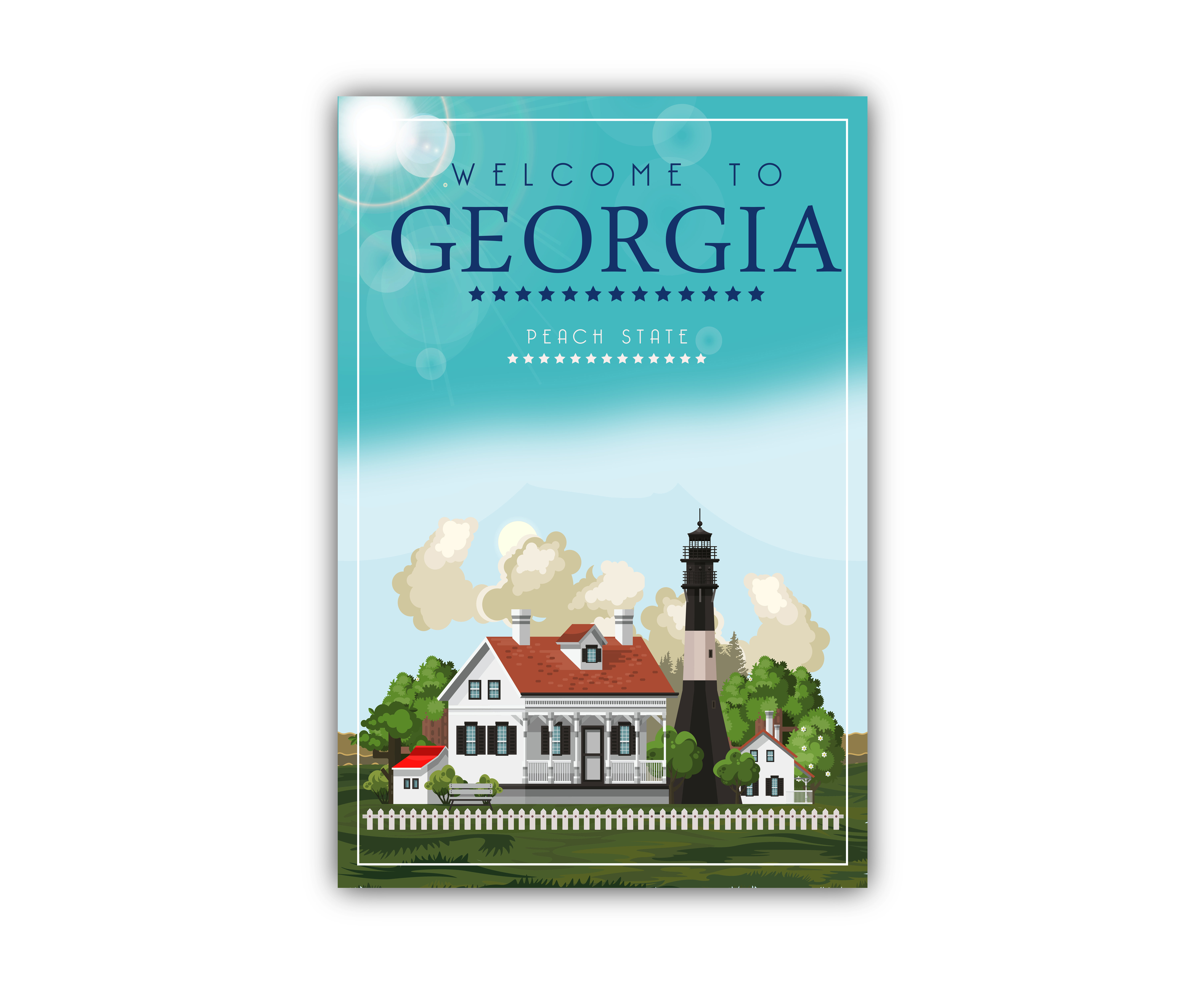 Trinx Georgia Retro Style State Travel Poster, Vintage Unframed Print ...