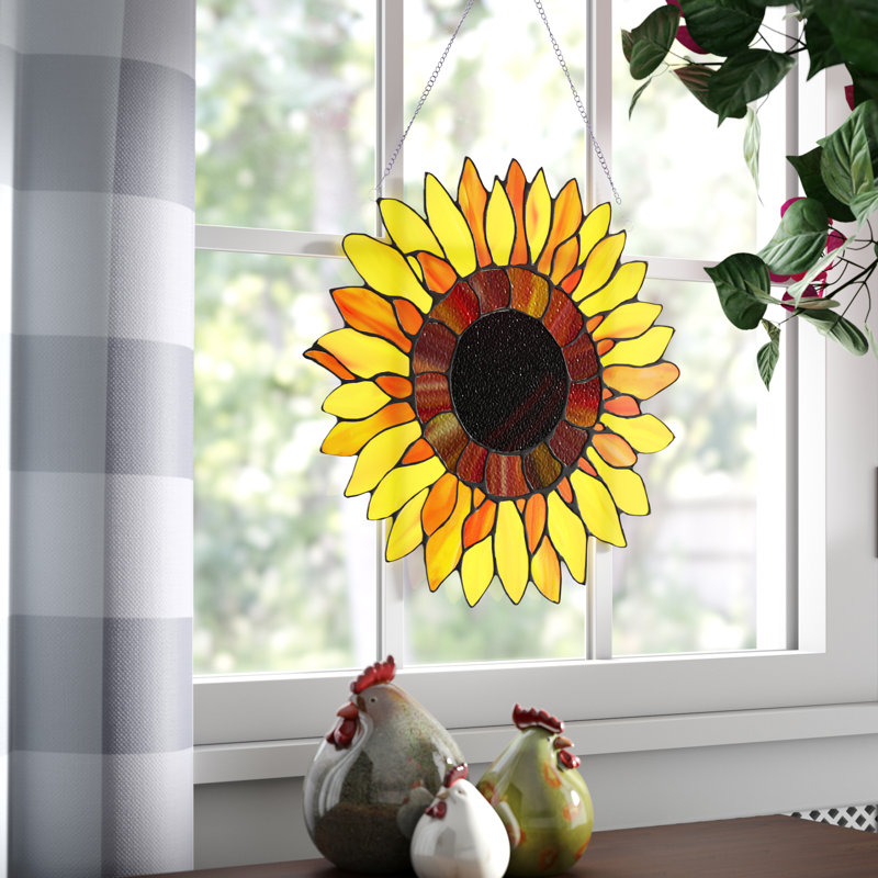 August Grove® Tiffany Glass Sunflower Window Panel & Reviews | Wayfair