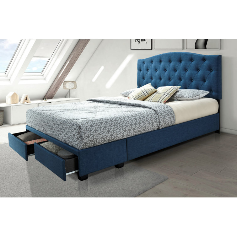 Tufted Upholstered Low Profile Storage Platform Bed