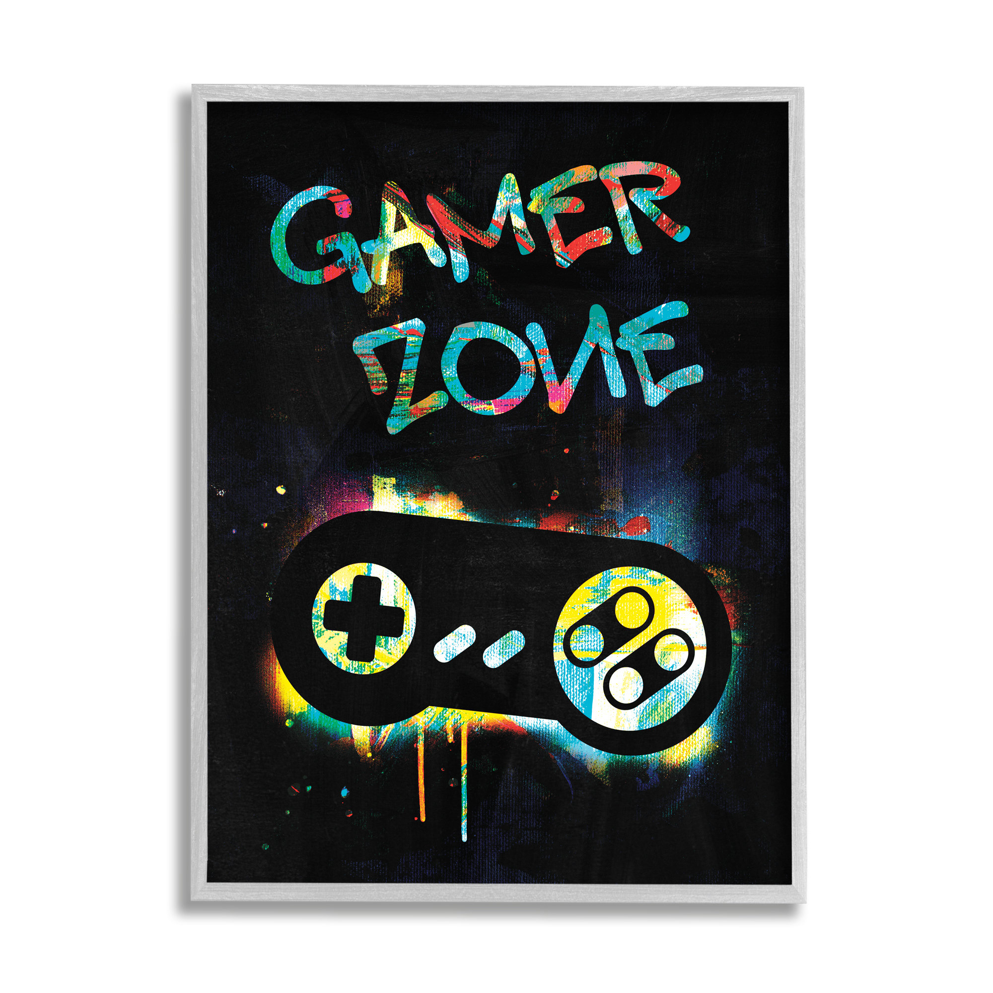 Stupell Industries Gamer Zone Vintage Controller Neon Paint Splatter by ...