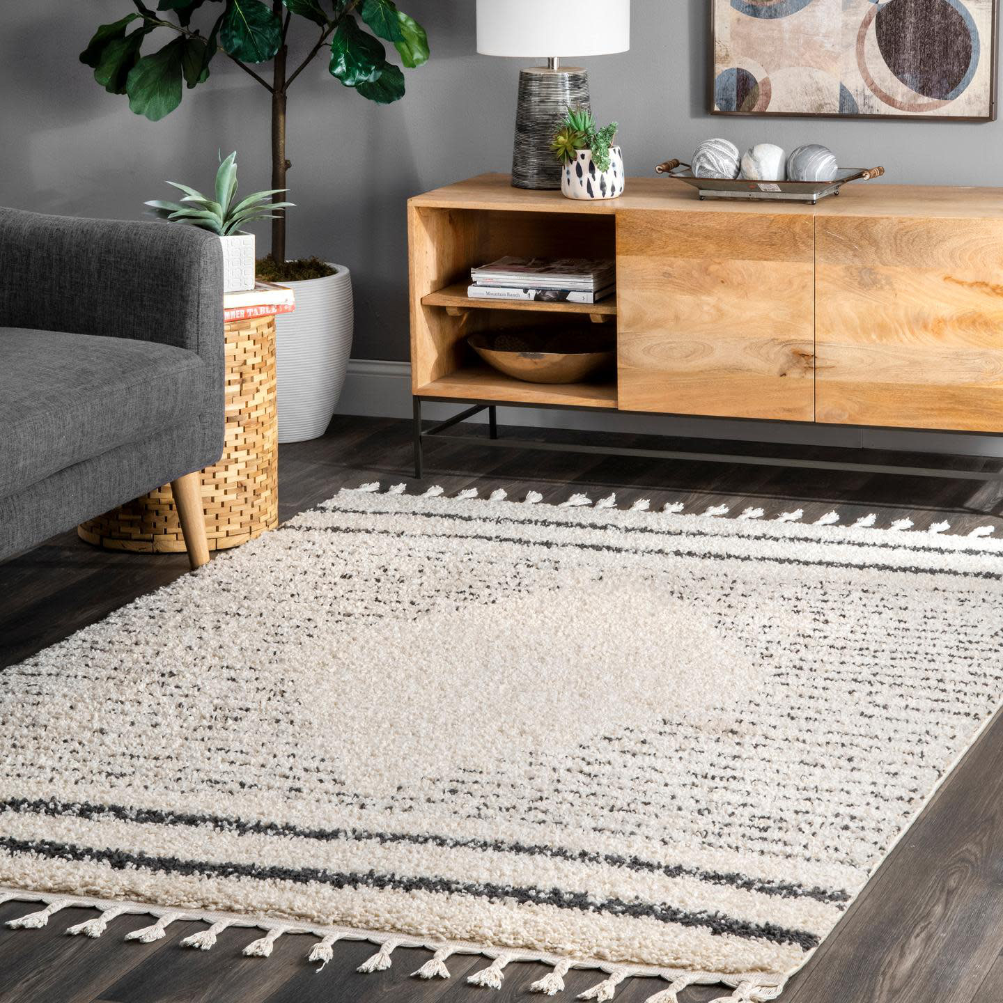 Union Rustic Stallworth Geometric Area Rug in Black/Off White | Wayfair