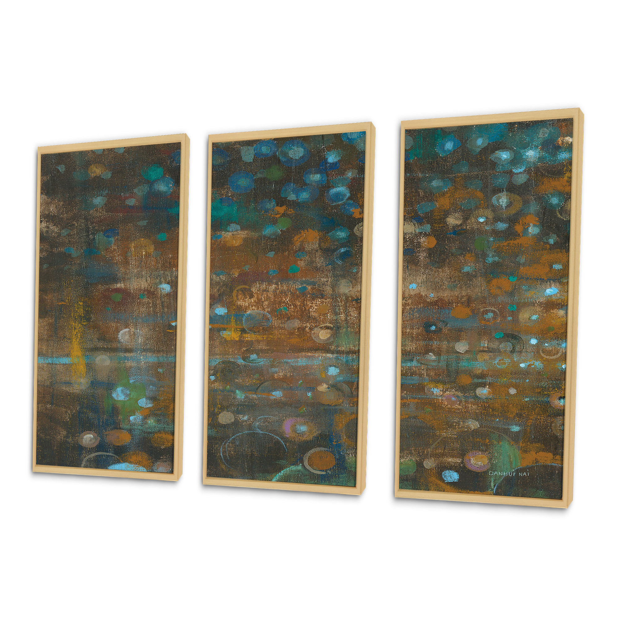 DesignArt Blue And Bronze Dots On Glass III - 3 Piece Painting on ...